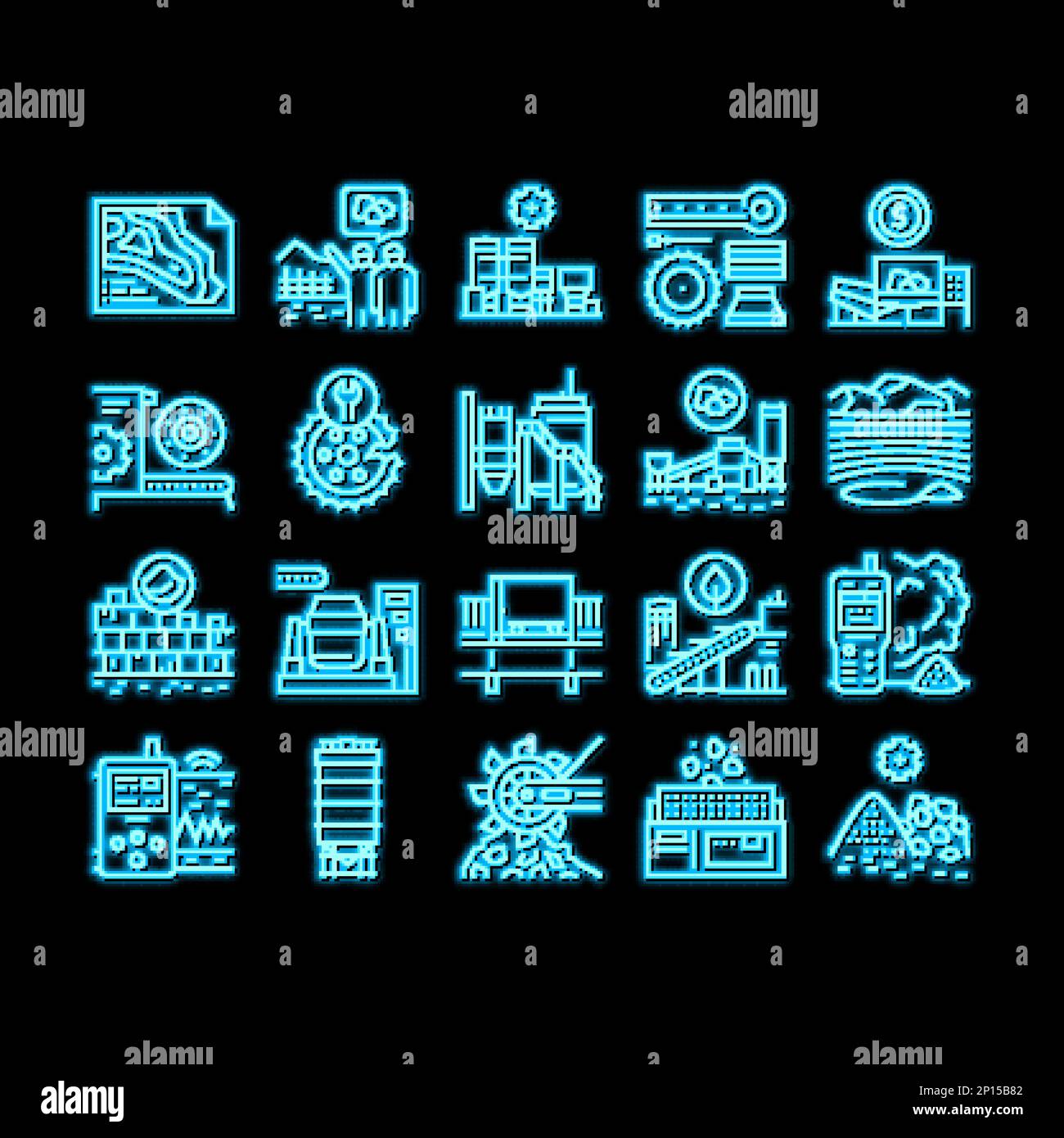 Quarry Mining Industrial Process neon glow icon illustration Stock ...
