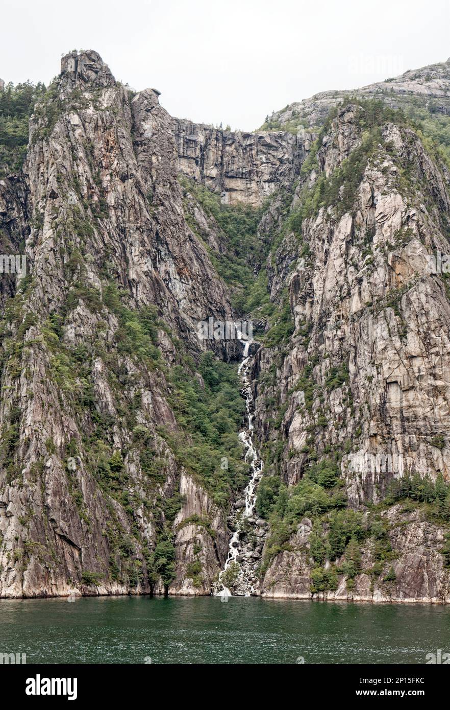 NORWAY Lysefjord Teast of Stavanger, beyond the Hogsfjord. Sheer rock ...