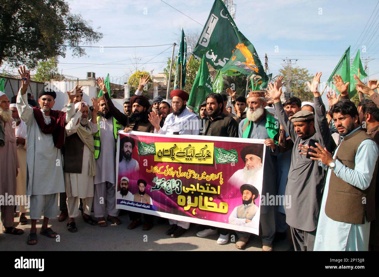 Activists of Tehreek-e-Labbaik (TLP) are holding protest demonstration ...