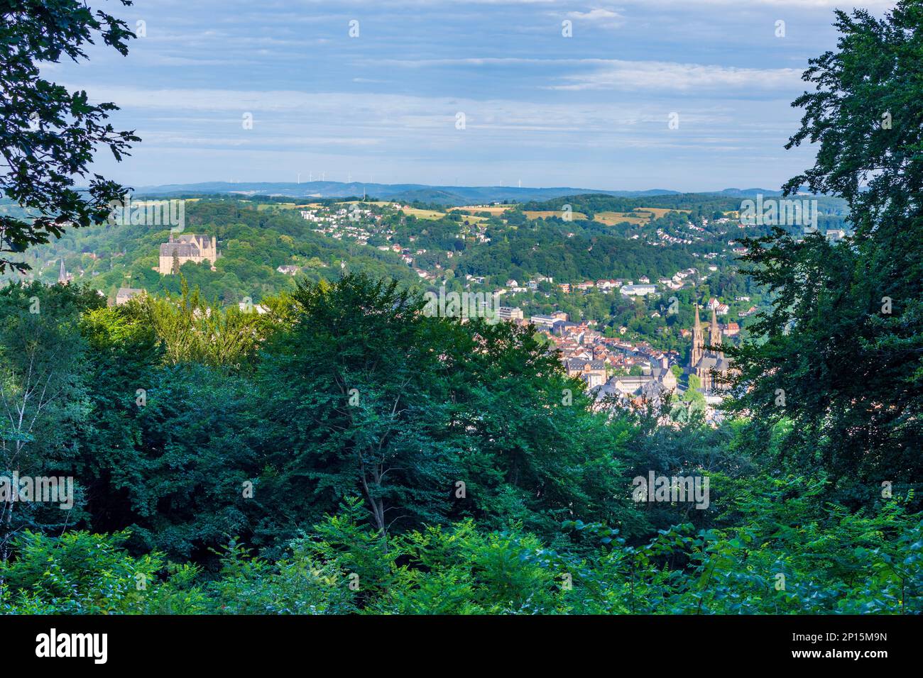 Marburg: view to Marburg center with castle Marburger Schloss and ...
