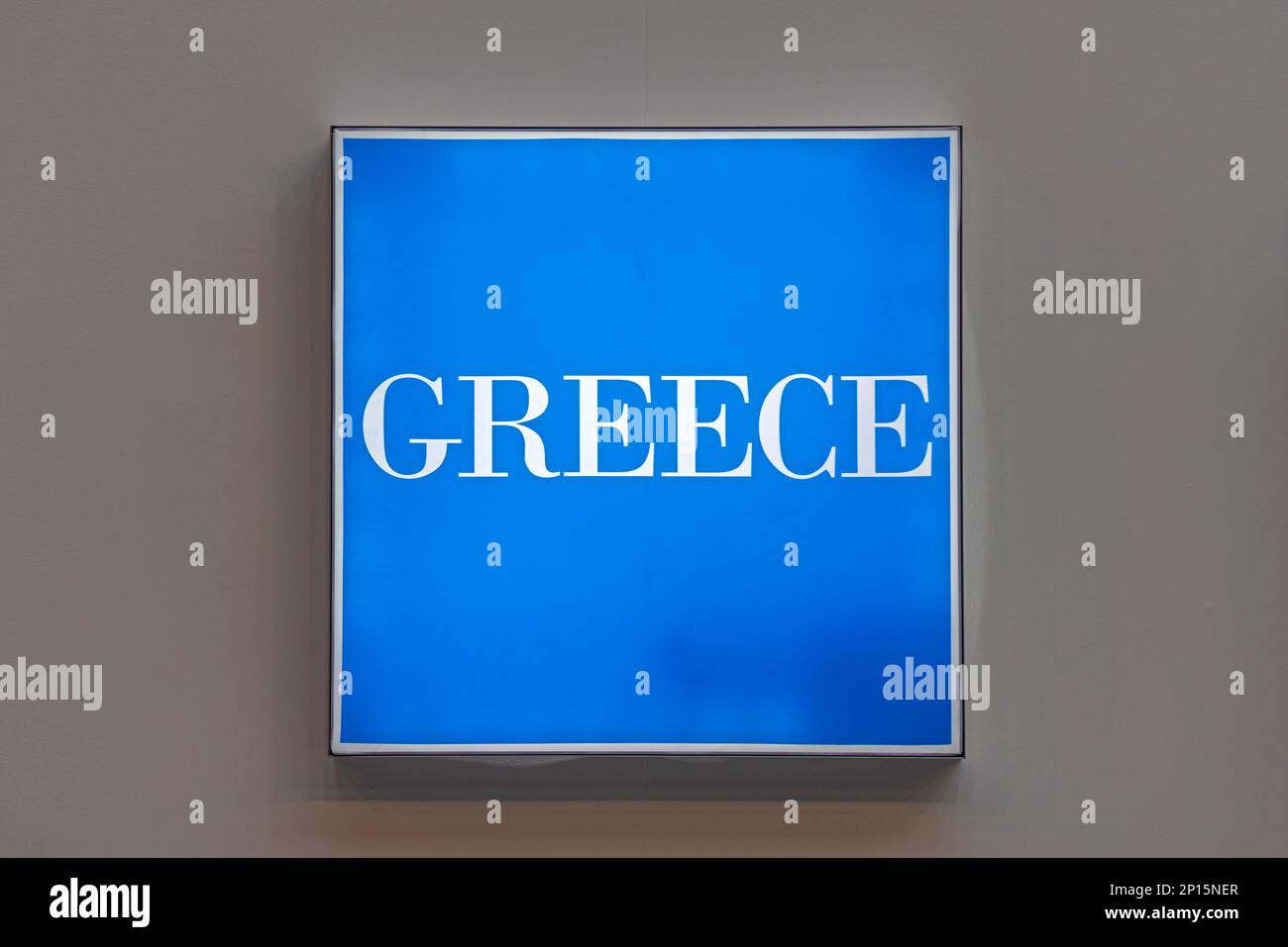 Square Shape Blue Lightbox Greece Country Sign Stock Photo - Alamy