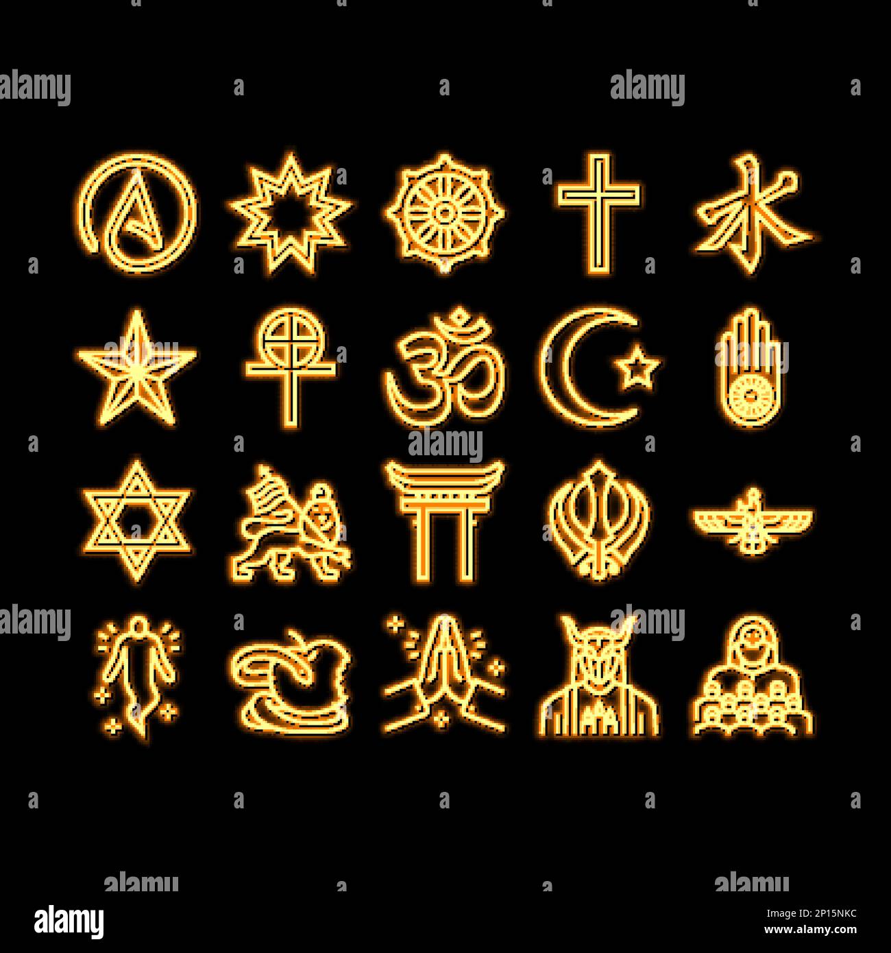 Religion, Prayer Cult And Atheism neon glow icon illustration Stock ...