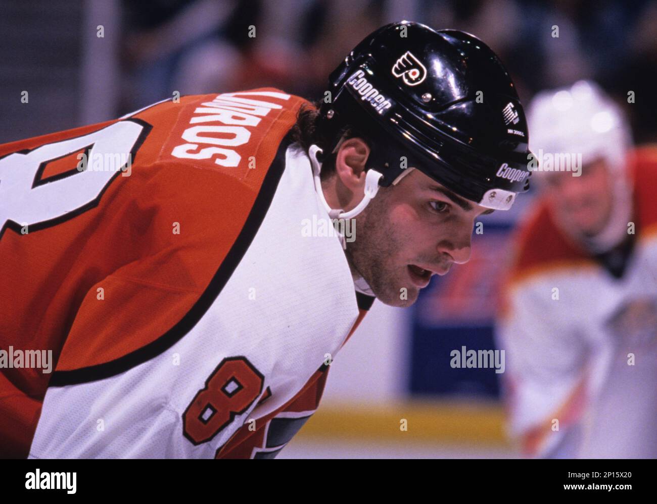 Philadelphia Flyers forward Eric Lindros (88) sets for play against the Florida Panthers in the ...