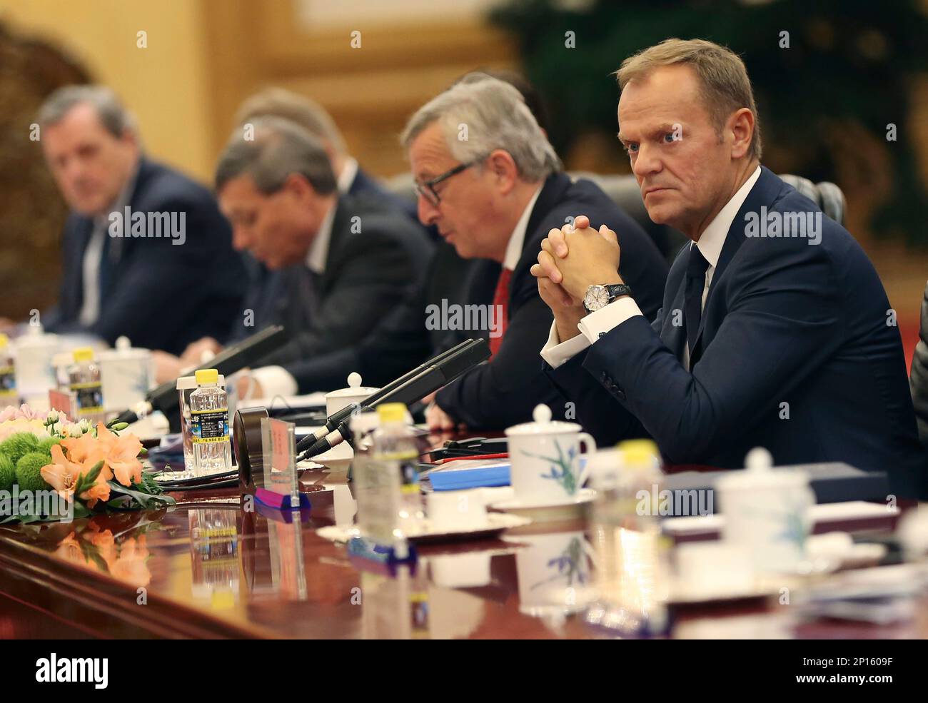 European Council President Donald Tusk, right, European Commission ...