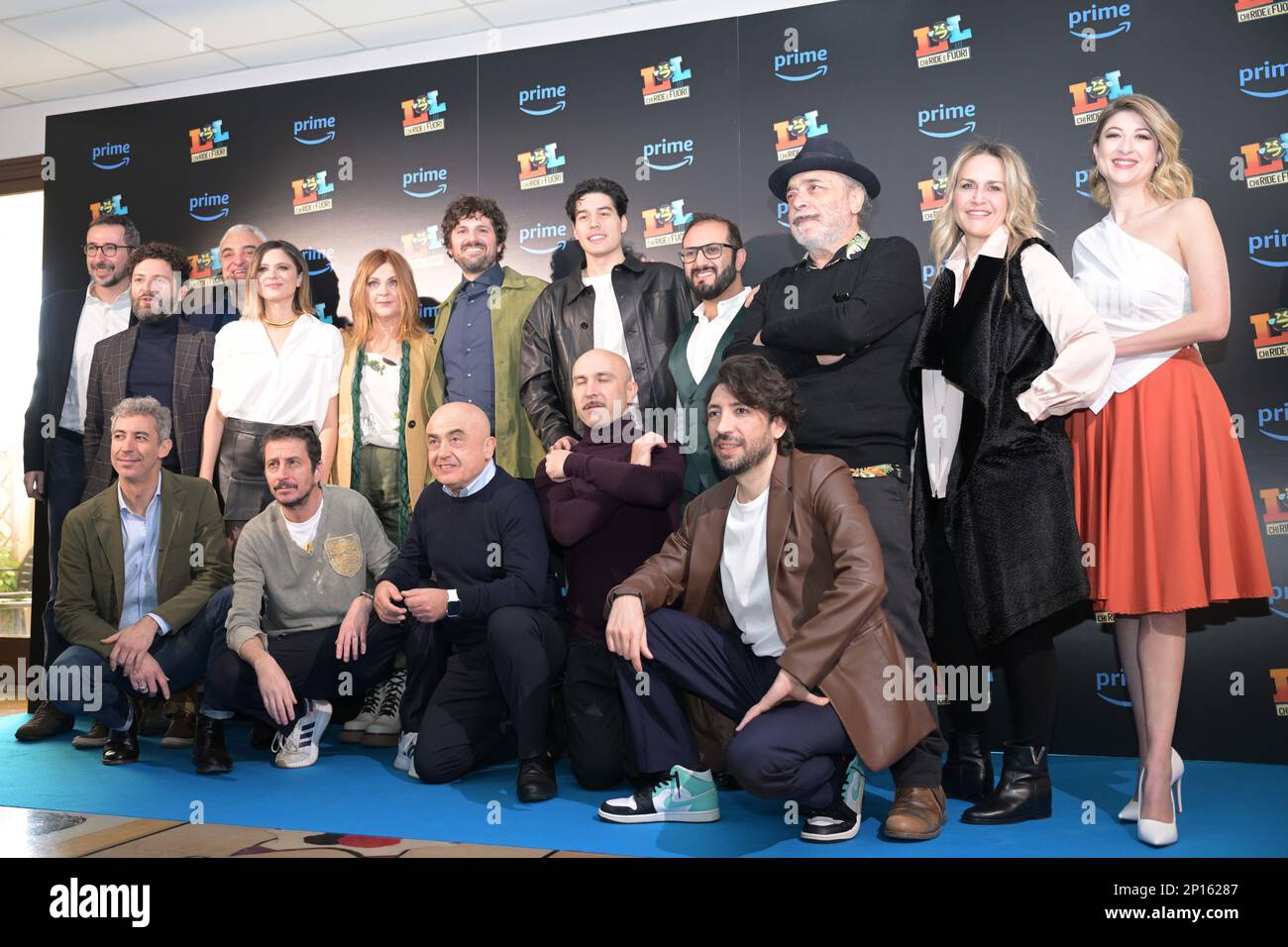 The Cast during the presentation of the Italian game show Lol: Chi ride ...