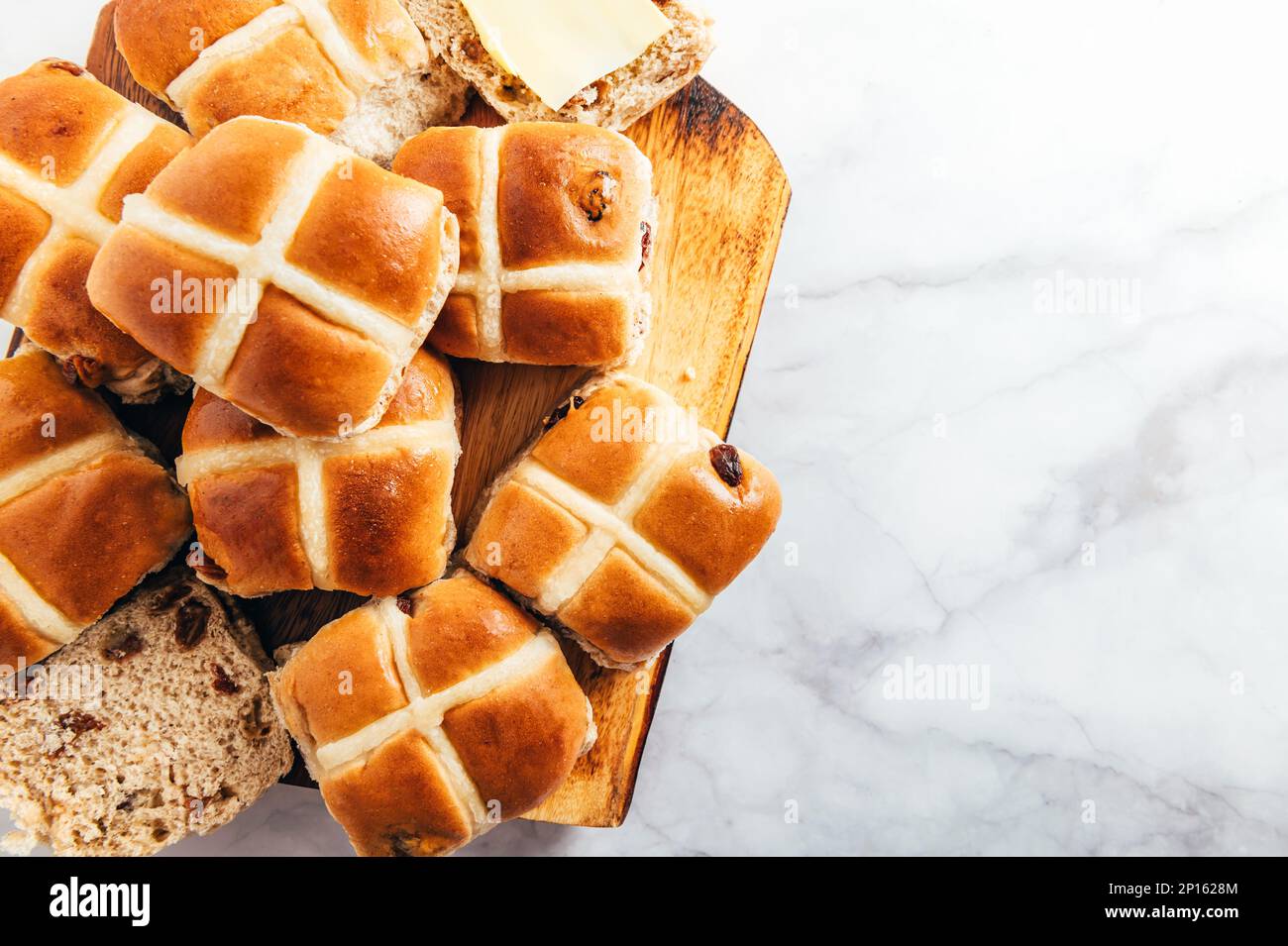 Easter Breakfast with Hot Cross Buns Stock Photo - Alamy