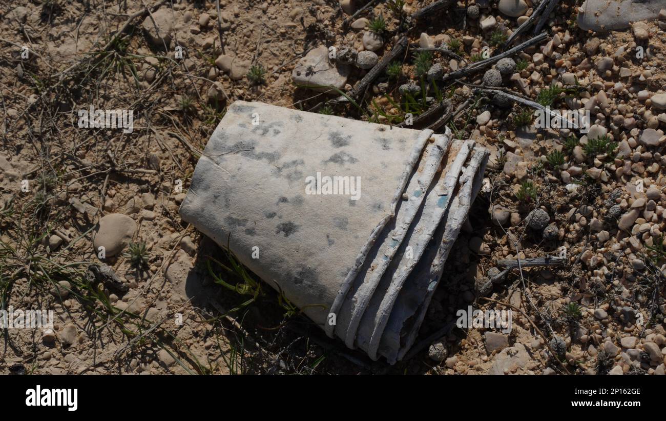 Paper coffee cups discarded in nature. Negev desert Stock Photo - Alamy