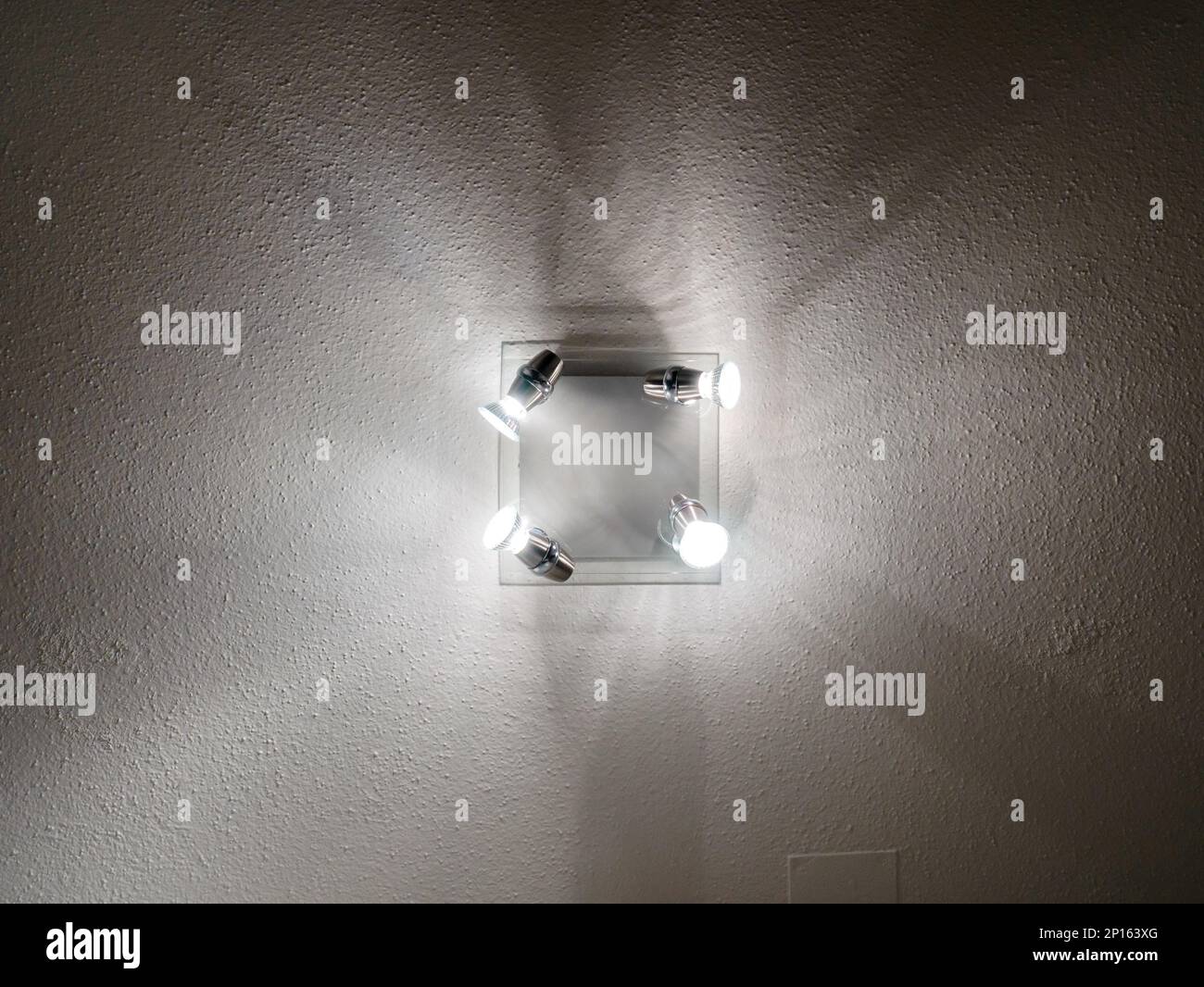 Ceiling mounted modern angular spotlight fixture with 4 bulbs bottom up ...