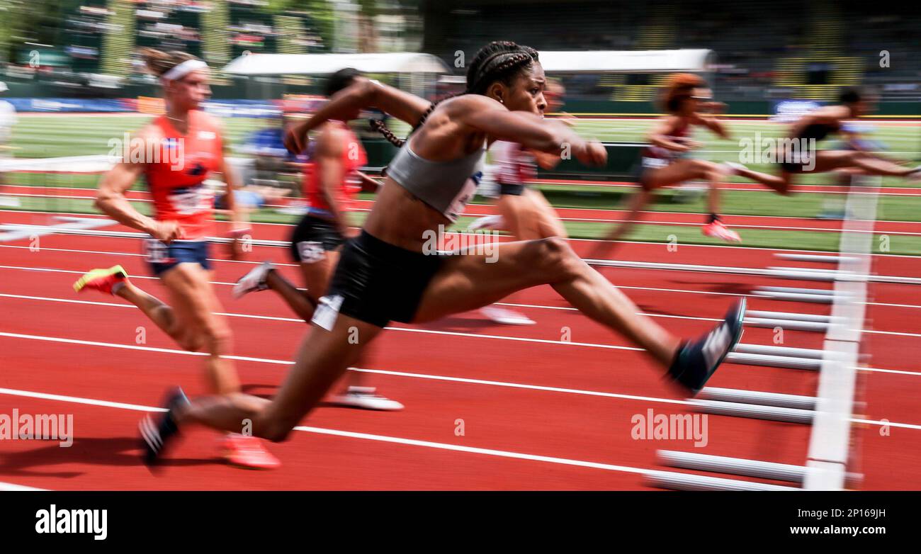 July 9, 2016 - ERICA BOUGARD clears a hurdle during the 100m hurdles in ...