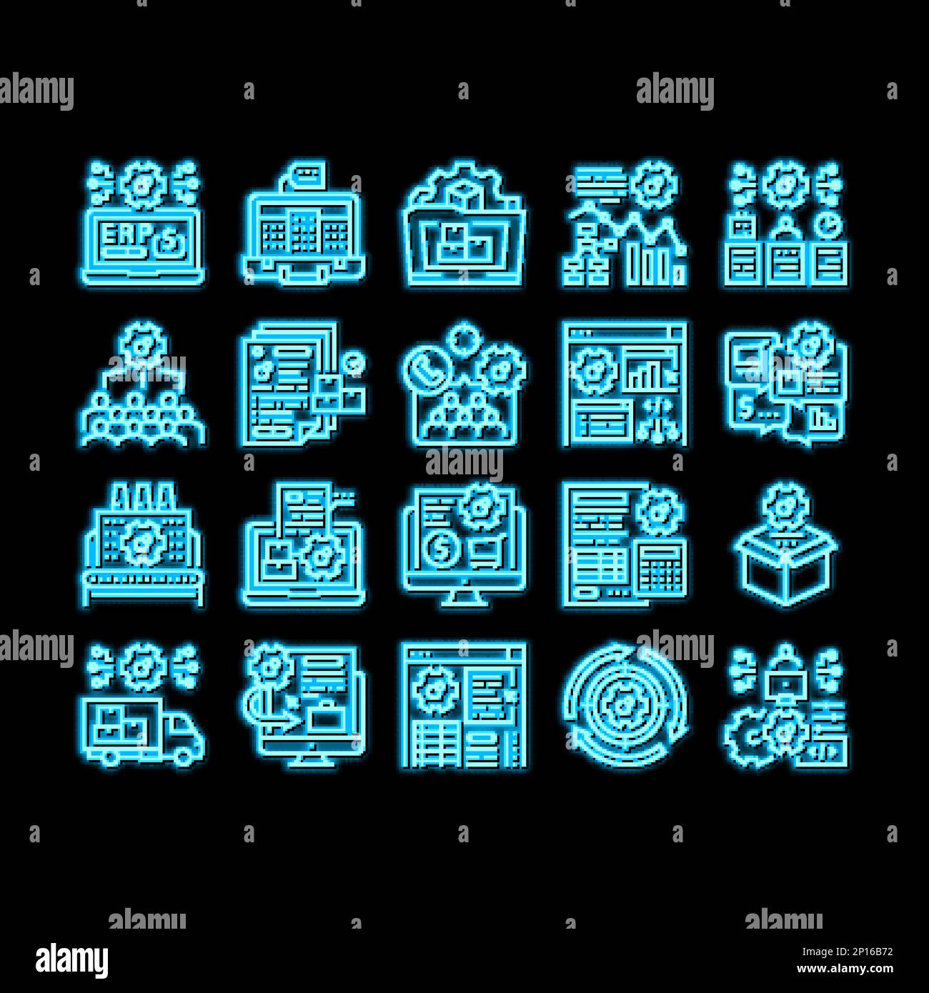 Erp Enterprise Resource Planning neon glow icon illustration Stock ...