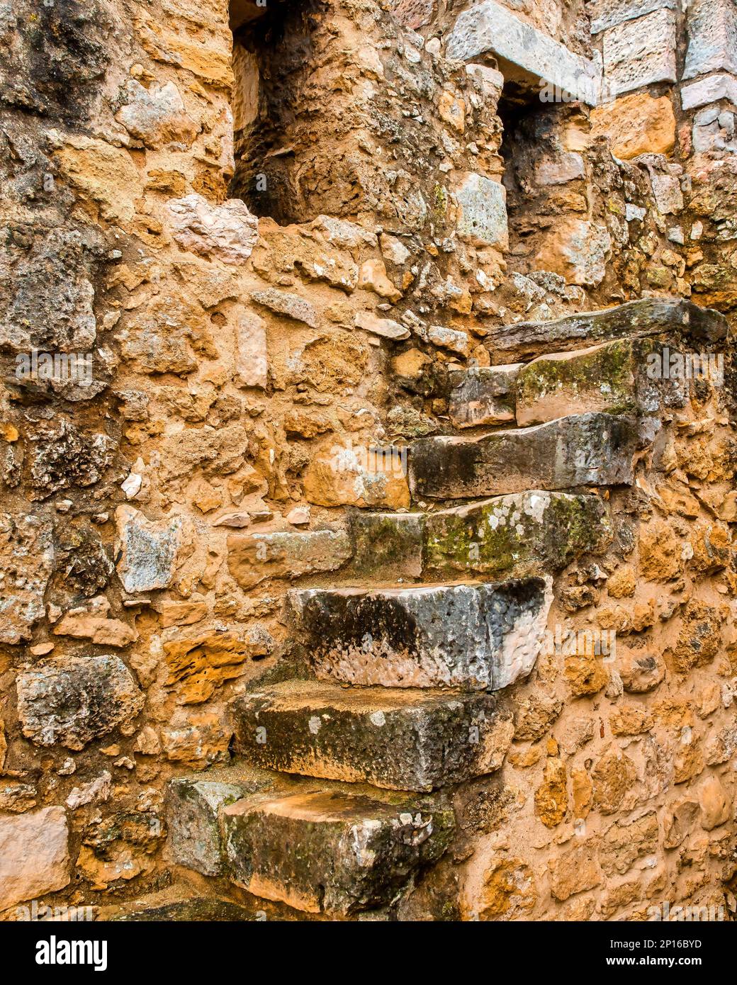 Stone steps leading to a fortified tower inside of the military fort ...