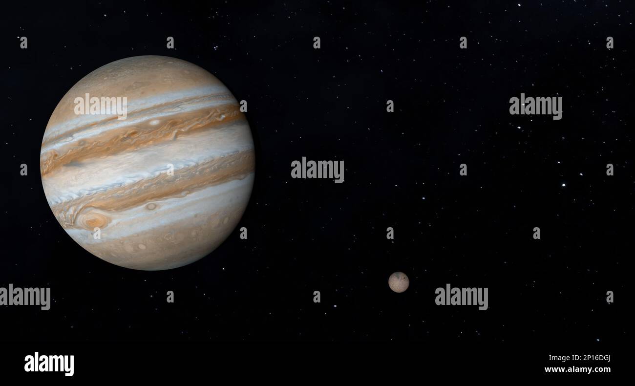 Planet Jupiter and his satellites in outer space Stock Photo - Alamy