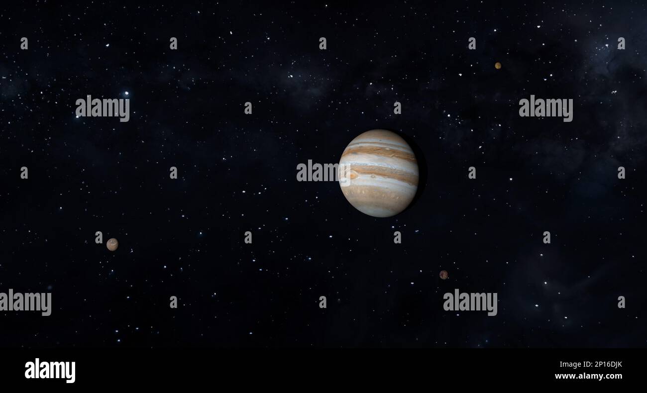 Planet Jupiter and his satellites in outer space Stock Photo - Alamy