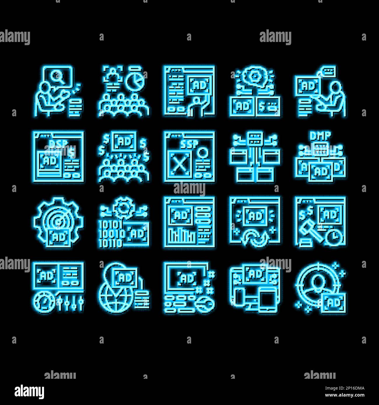 Programmatic Advertising Service neon glow icon illustration Stock ...
