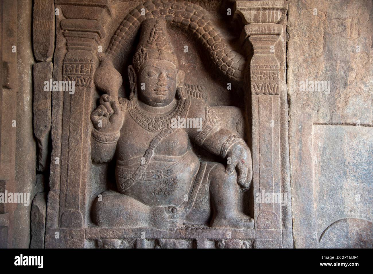 Kubera, the god of wealth, depicted in the temple in Pattadakal which ...
