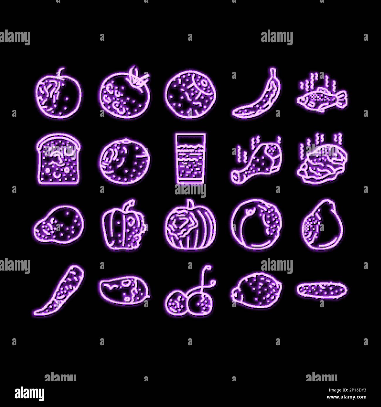 rotten food fruit waste garbage neon glow icon illustration Stock ...