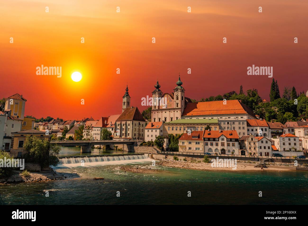 Steyr city with St. Michael's Church. Upper Austria Stock Photo - Alamy