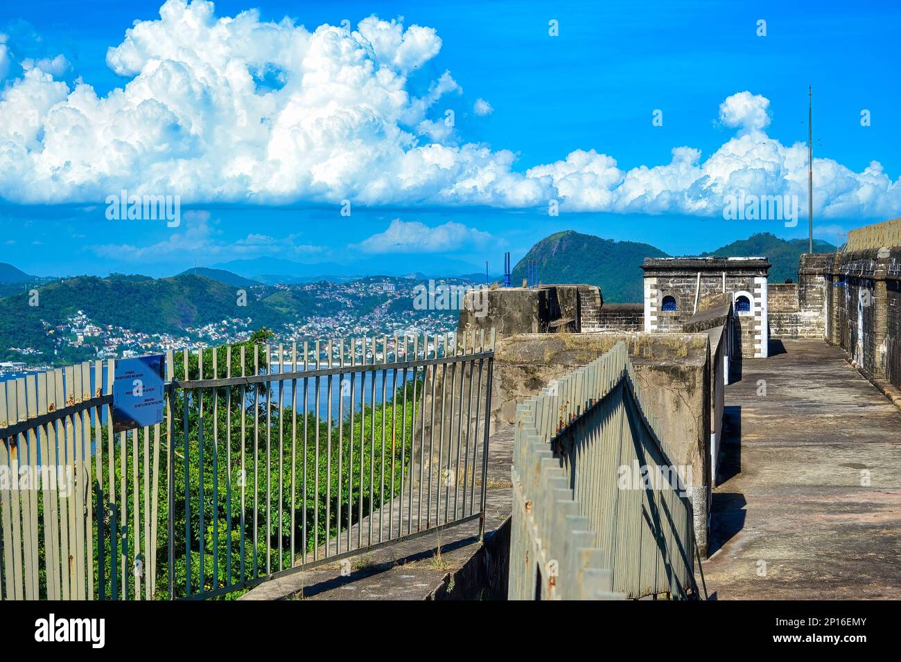 Fence and stone walls of the Forte do Pico (Peak Fort). Beautiful ...
