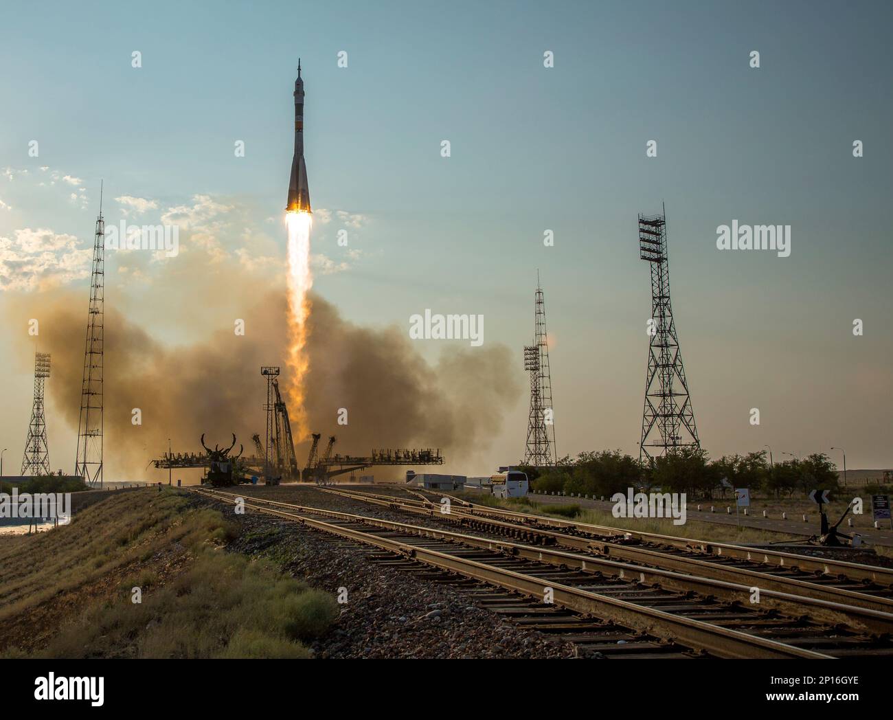 The Soyuz-FG rocket booster with Soyuz MS space ship carrying a new ...