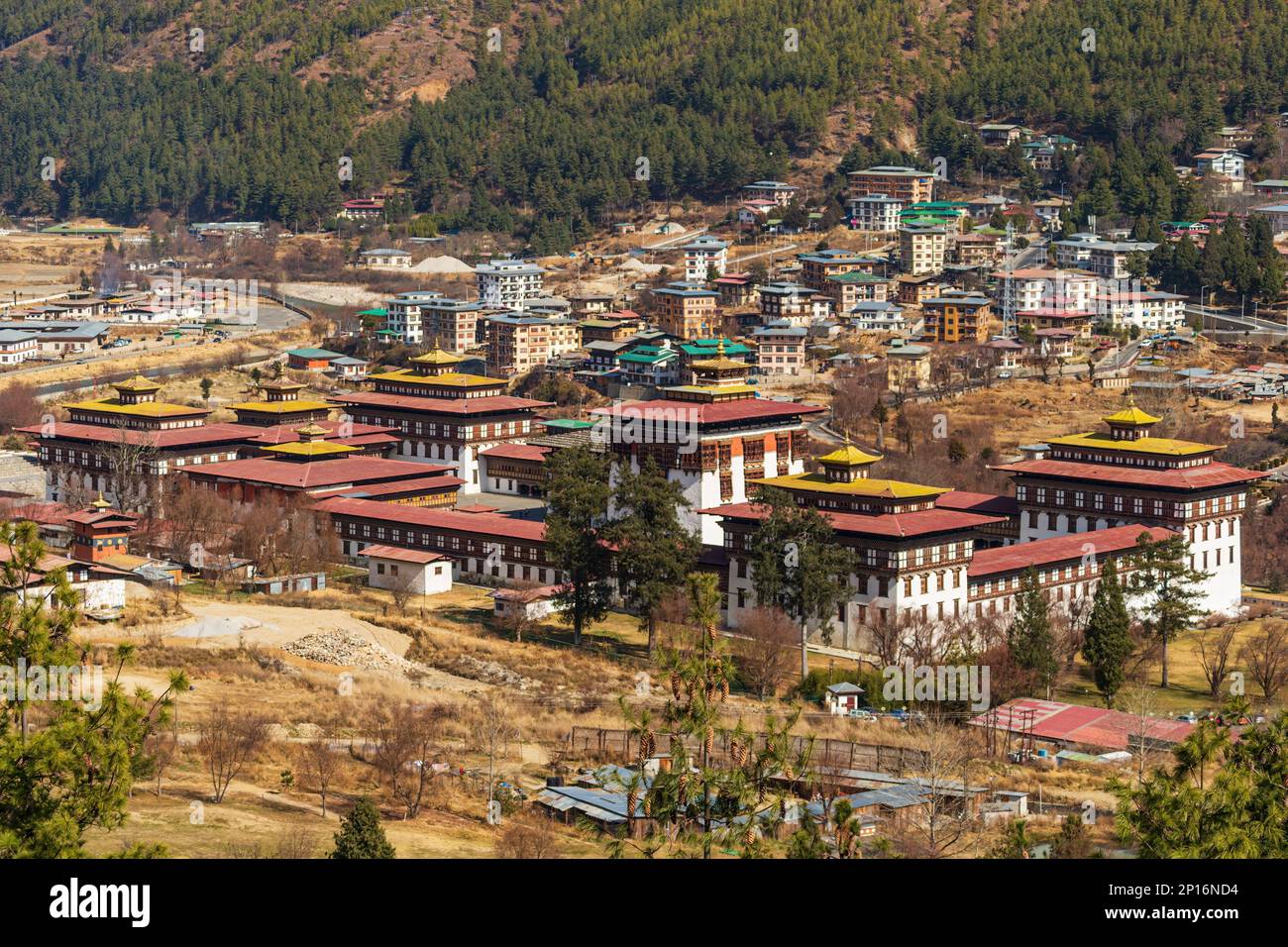 Aerial view of Tashichho Dzong with Thimphu city in background Stock ...