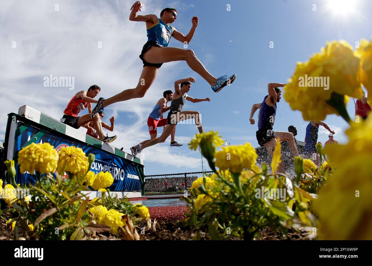 Runners compete during the men's 3000-meter steeplechase at the U.S ...