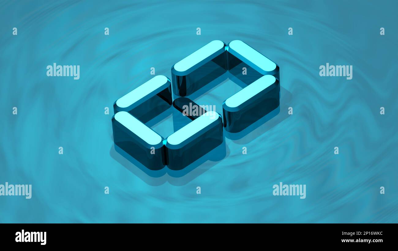 Isometric digit 0 3D render in reflective glass floating on digital ...