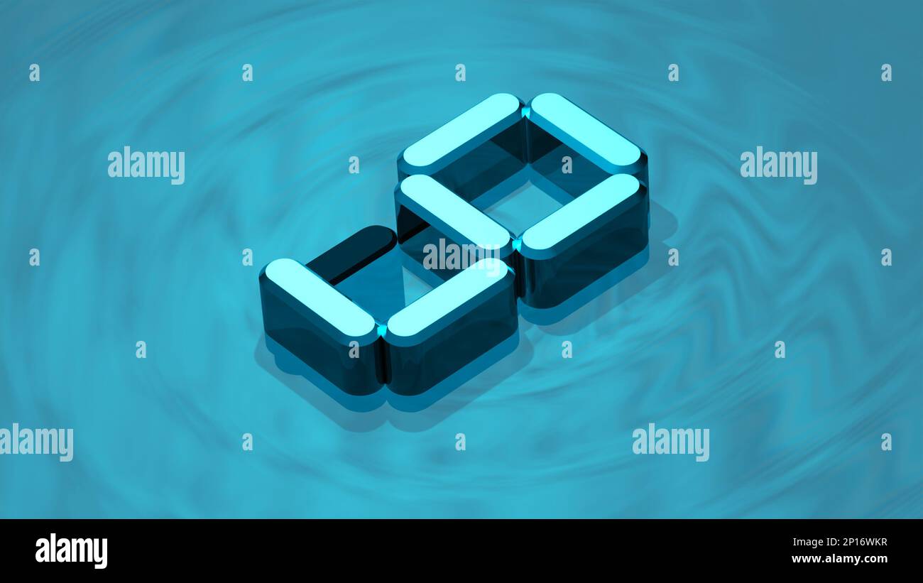 Isometric digit 9 3D render in reflective glass floating on digital ...