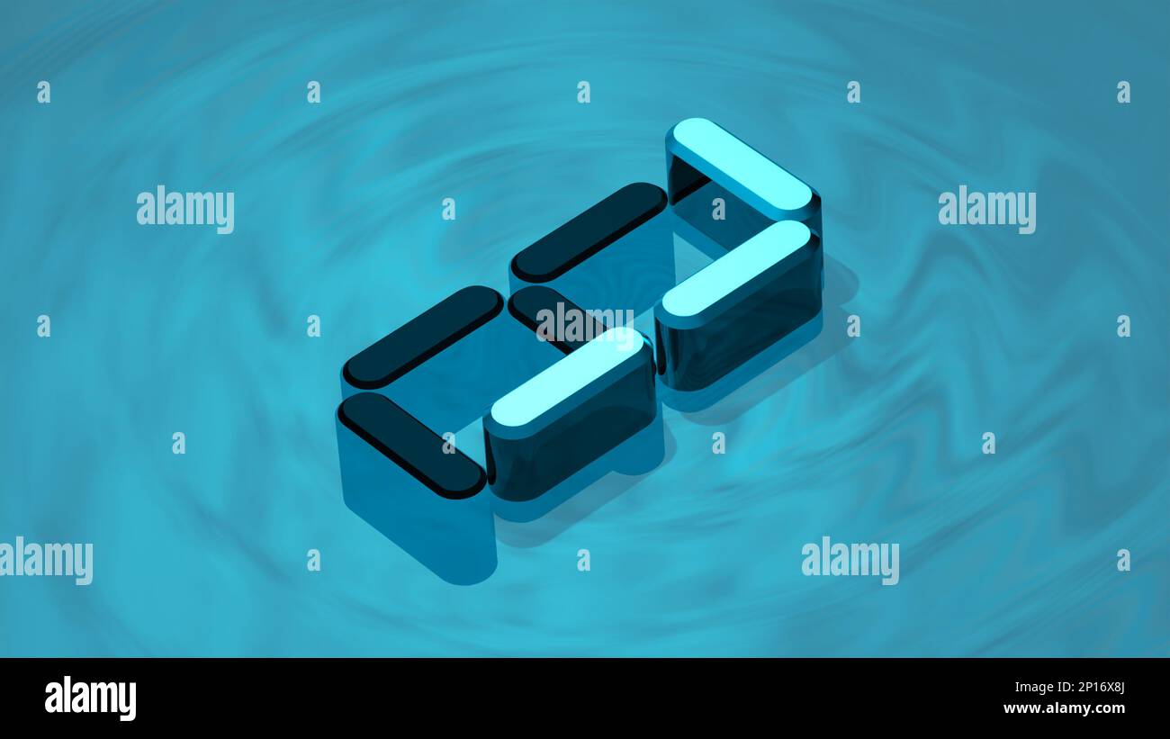 Isometric digit 7 3D render in reflective glass floating on digital ...