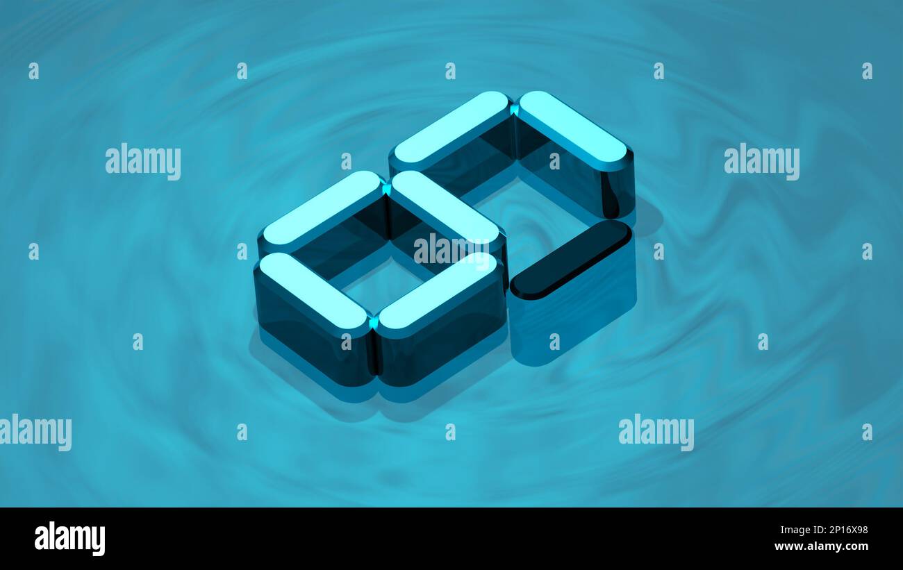 Isometric digit 6 3D render in reflective glass floating on digital ...
