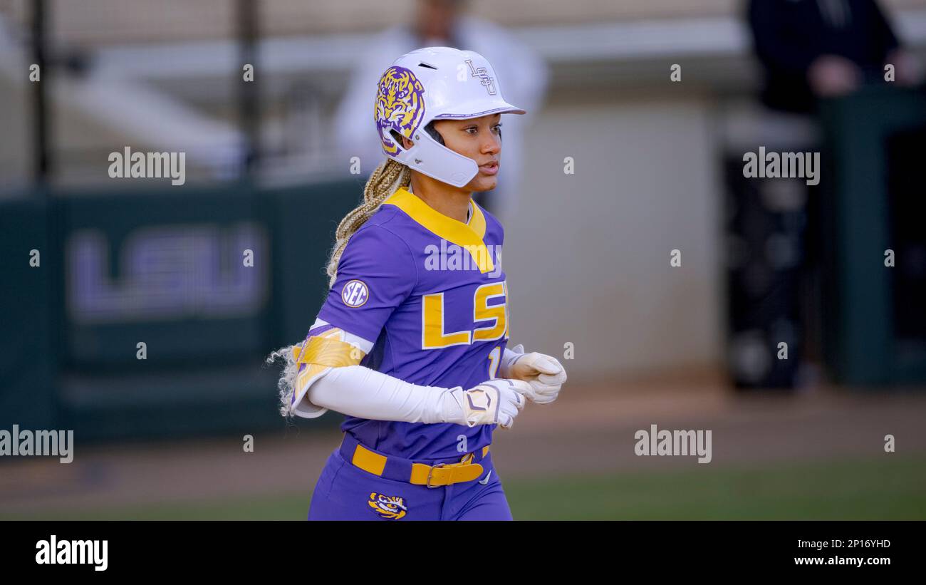 LSU infielder Danieca Coffey (13) runs during an NCAA softball game on ...