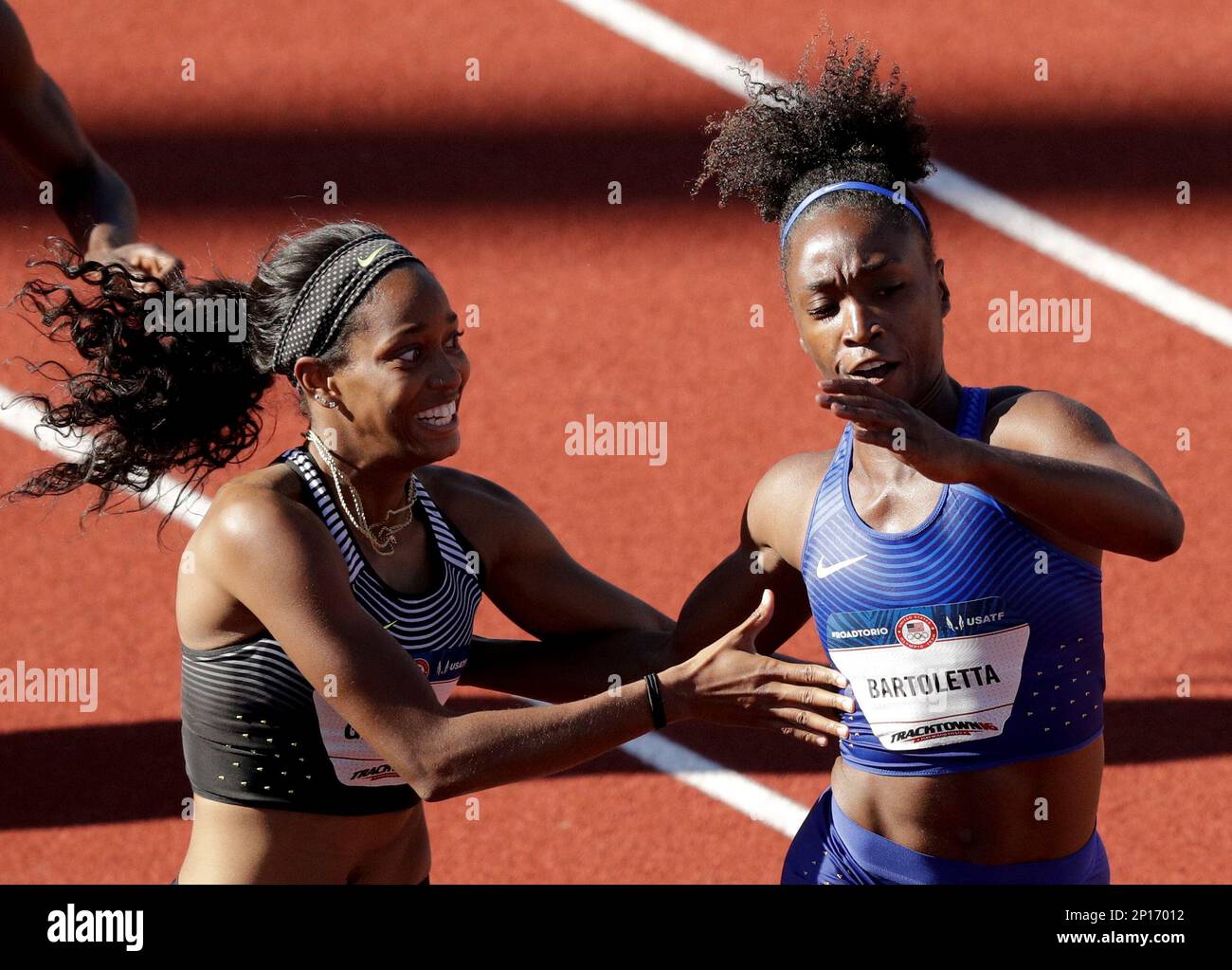English Gardner, winner, left, second place, Tianna Bartoletta ...