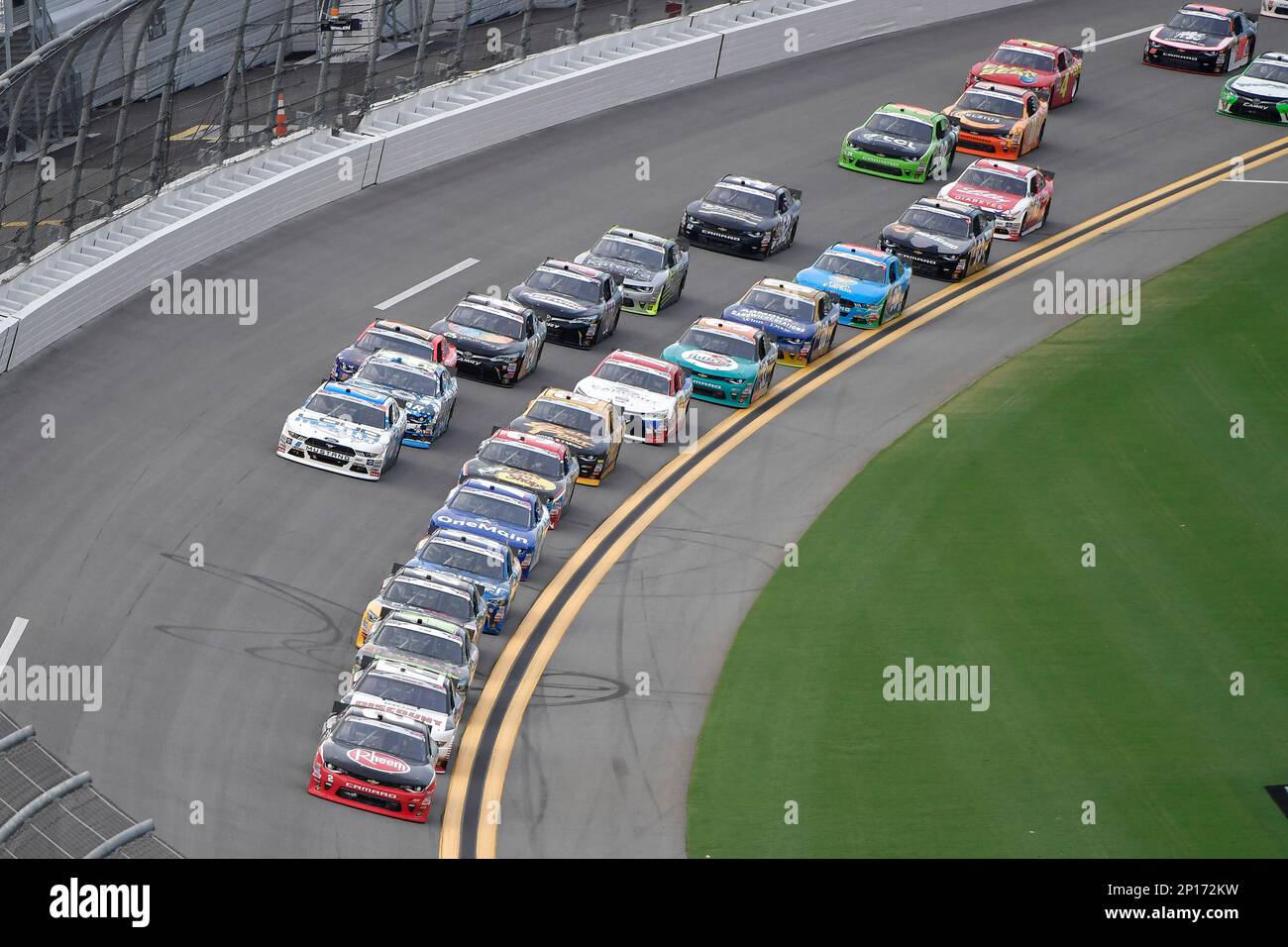 Austin Dillon (2) leads Joey Logano (22) and David Ragan (18) during ...