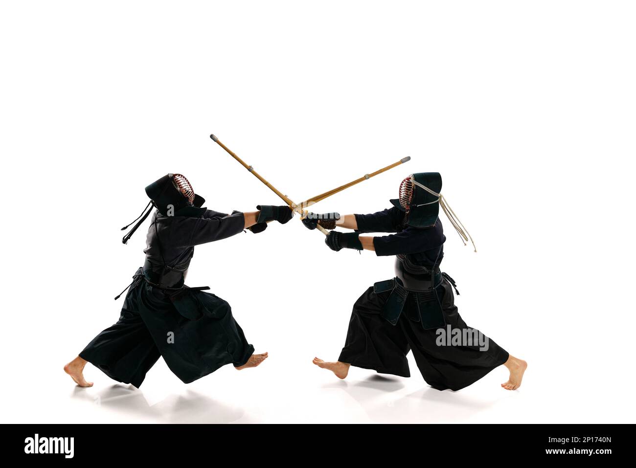 Top view. Dynamic image of two men, professional kendo athletes in ...
