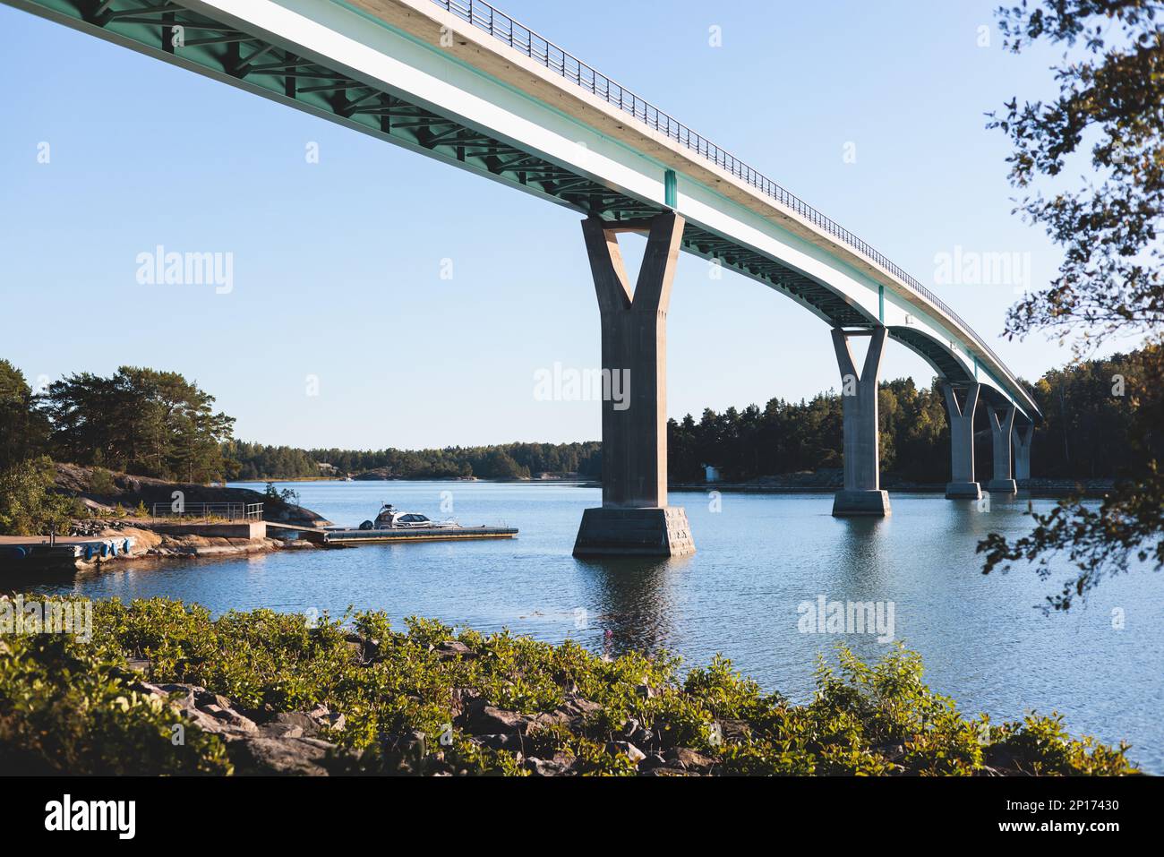 Aerial view of Lovo bridge, in Kasnas, Lövö road bridge in Kimitoön ...