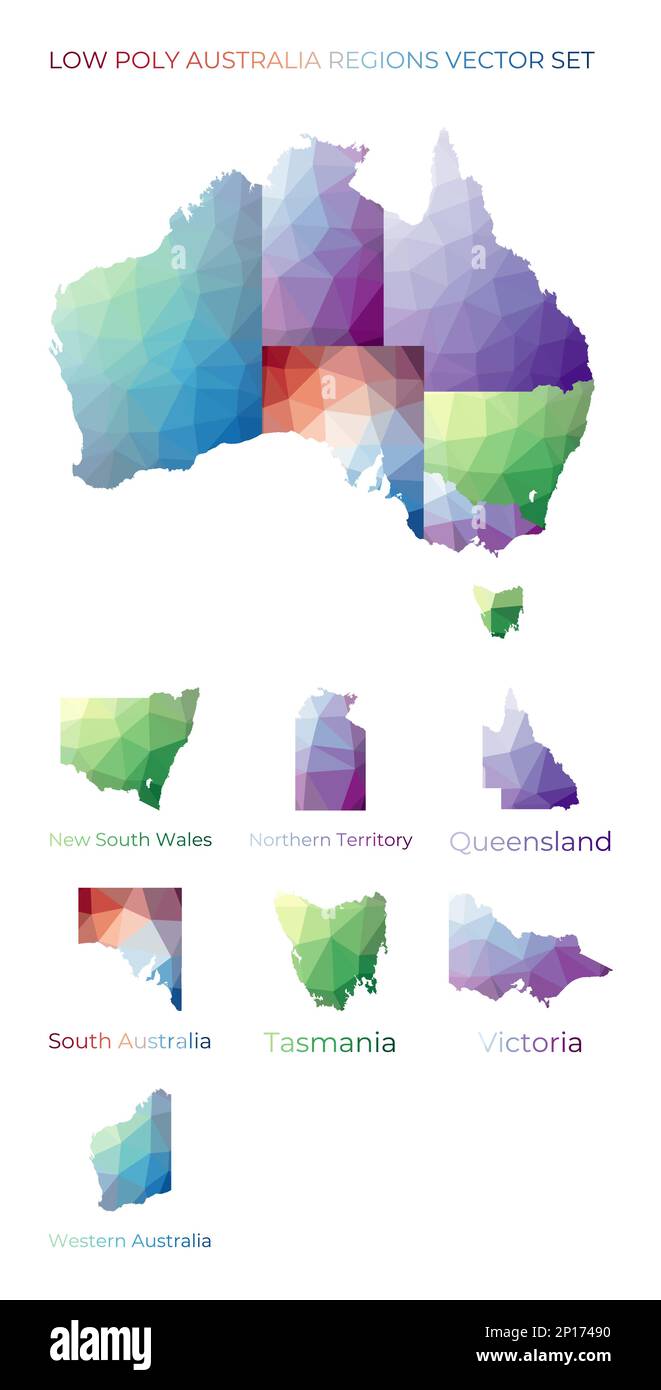Australian low poly regions. Polygonal map of Australia with regions ...