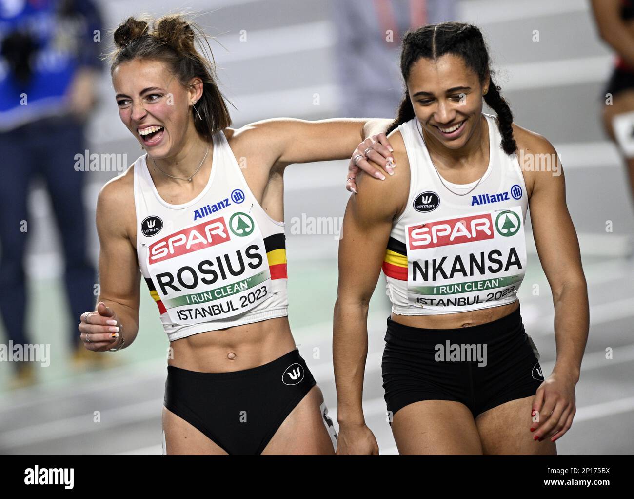 Belgian Rani Rosius and Belgian Delphine Nkansa celebrate after the ...