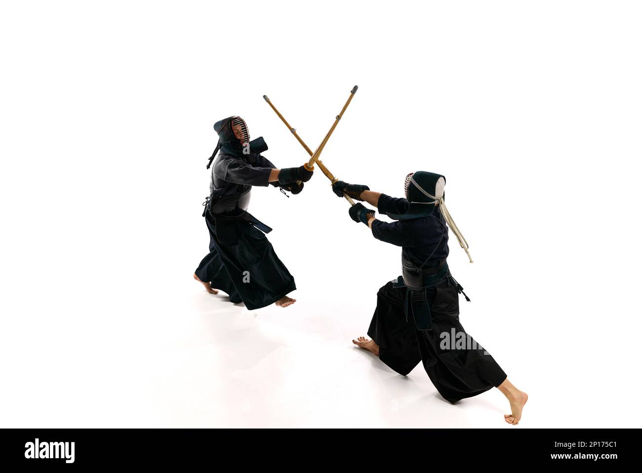 Top view. Dynamic image of two men, professional kendo athletes in ...