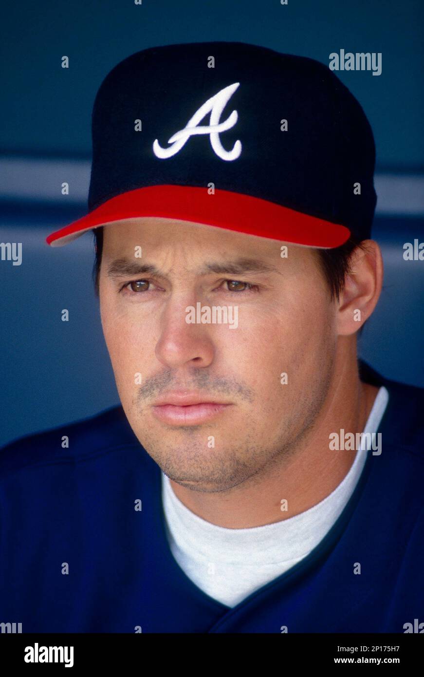 04 Apr. 1994: Atlanta Braves pitcher Greg Maddux (31) in the dugout ...