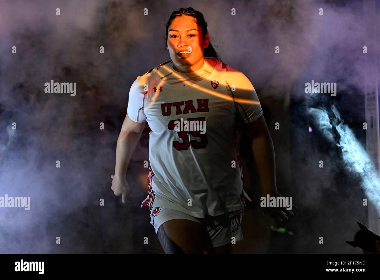Utah forward Alissa Pili is introduced before an NCAA college ...