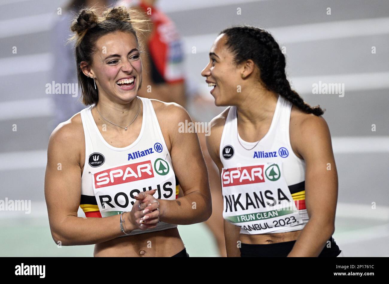 Belgian Rani Rosius and Belgian Delphine Nkansa celebrate after the ...