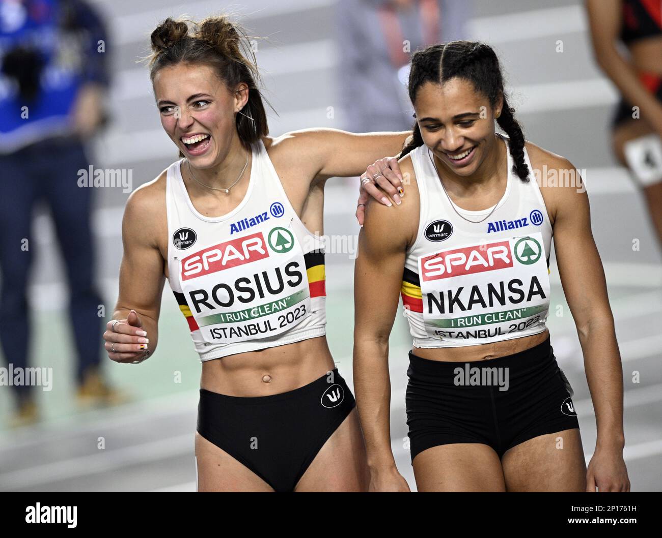 Belgian Rani Rosius and Belgian Delphine Nkansa celebrate after the ...