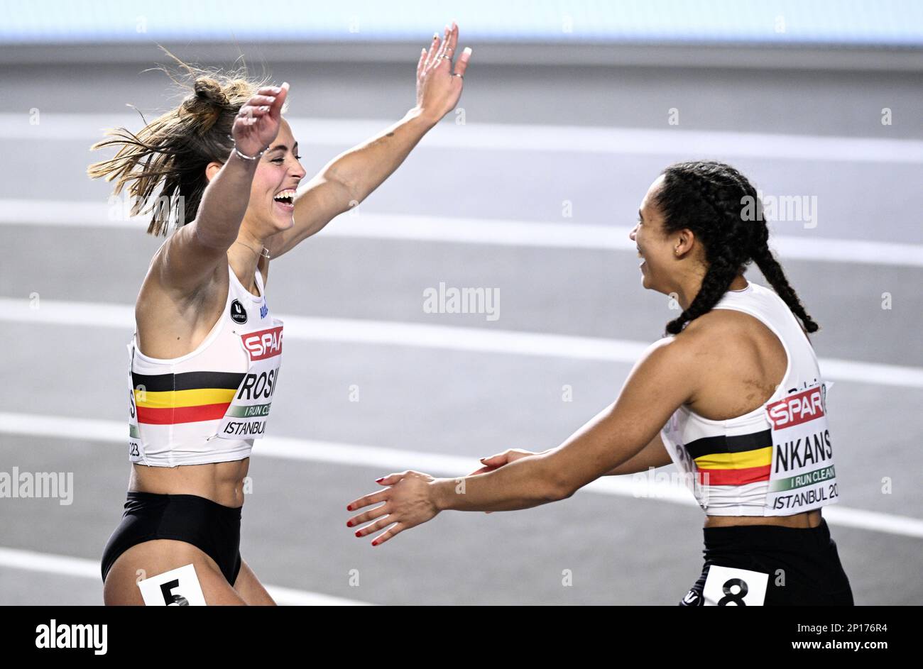 Belgian Rani Rosius and Belgian Delphine Nkansa celebrate a personal ...