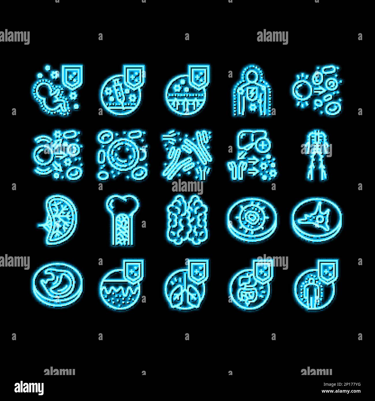 Immune System Disease And Treat neon glow icon illustration Stock ...