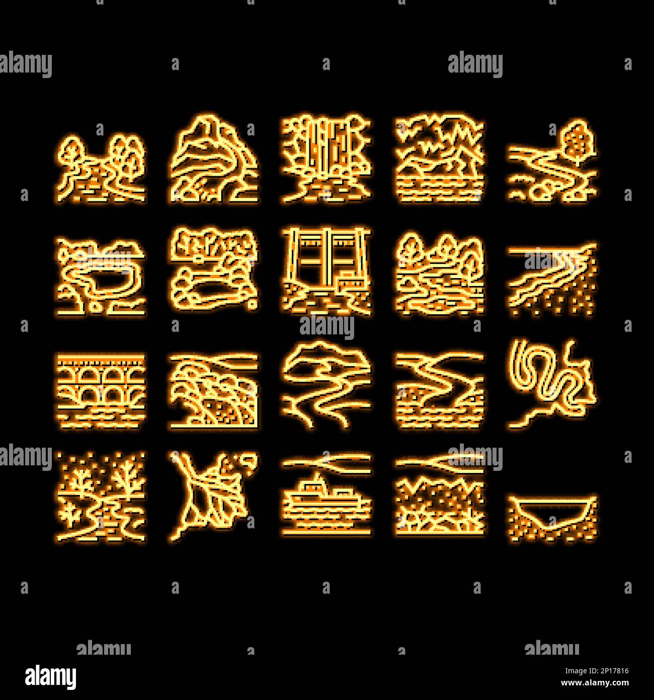 River And Lake Nature Landscape neon glow icon illustration Stock ...