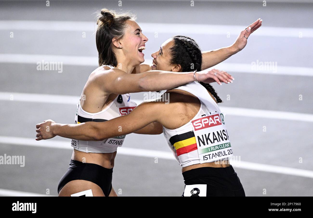 Belgian Rani Rosius and Belgian Delphine Nkansa celebrate a personal ...
