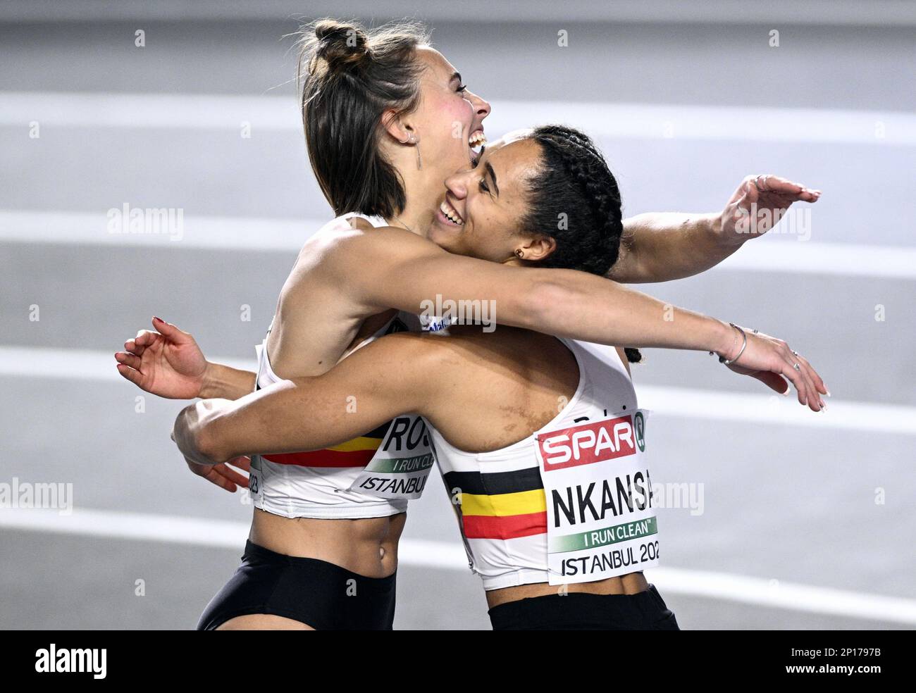 Belgian Rani Rosius and Belgian Delphine Nkansa celebrate a personal ...