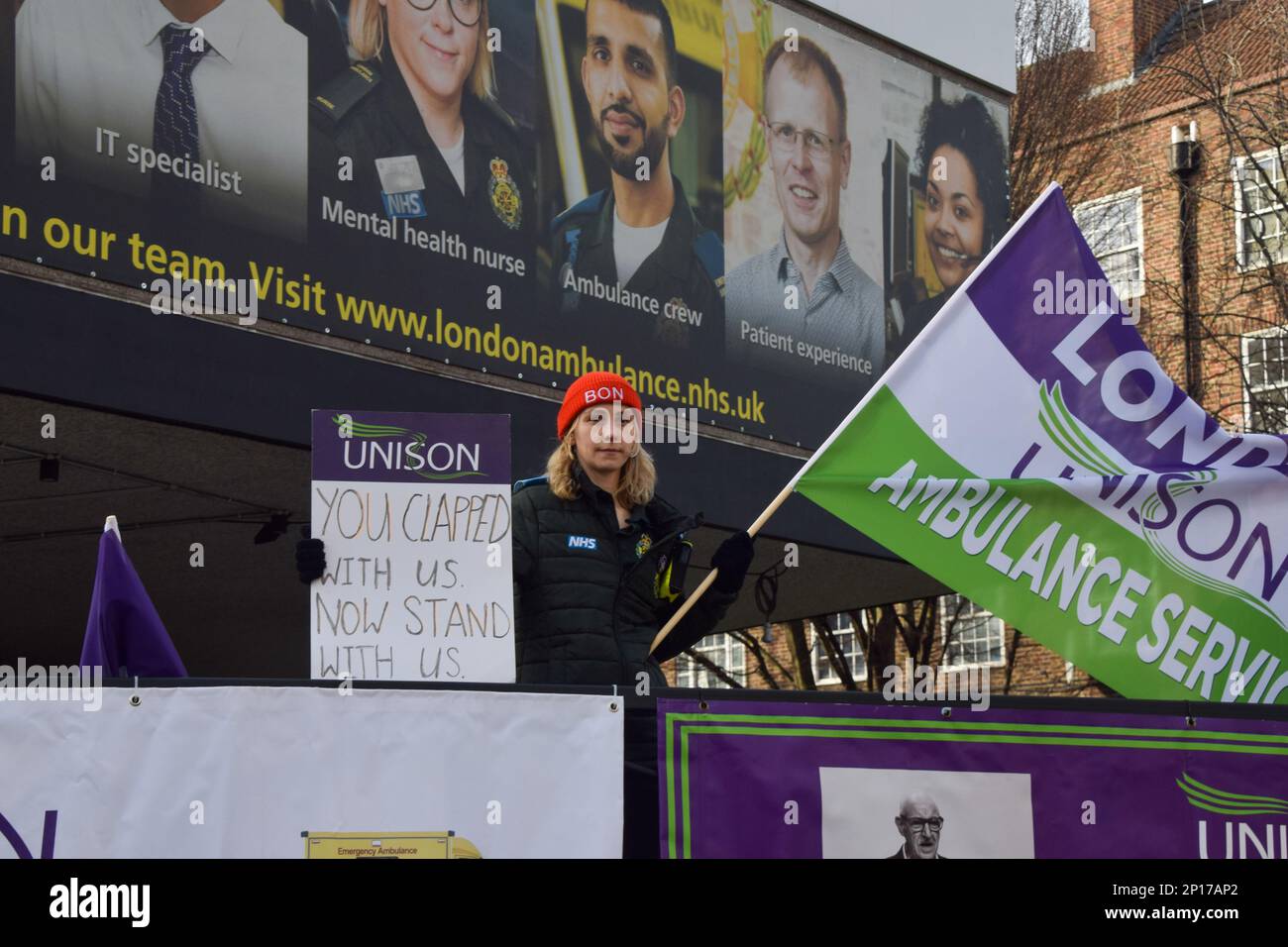 London, UK. 10th February 2023. Picket outside the London Ambulance ...