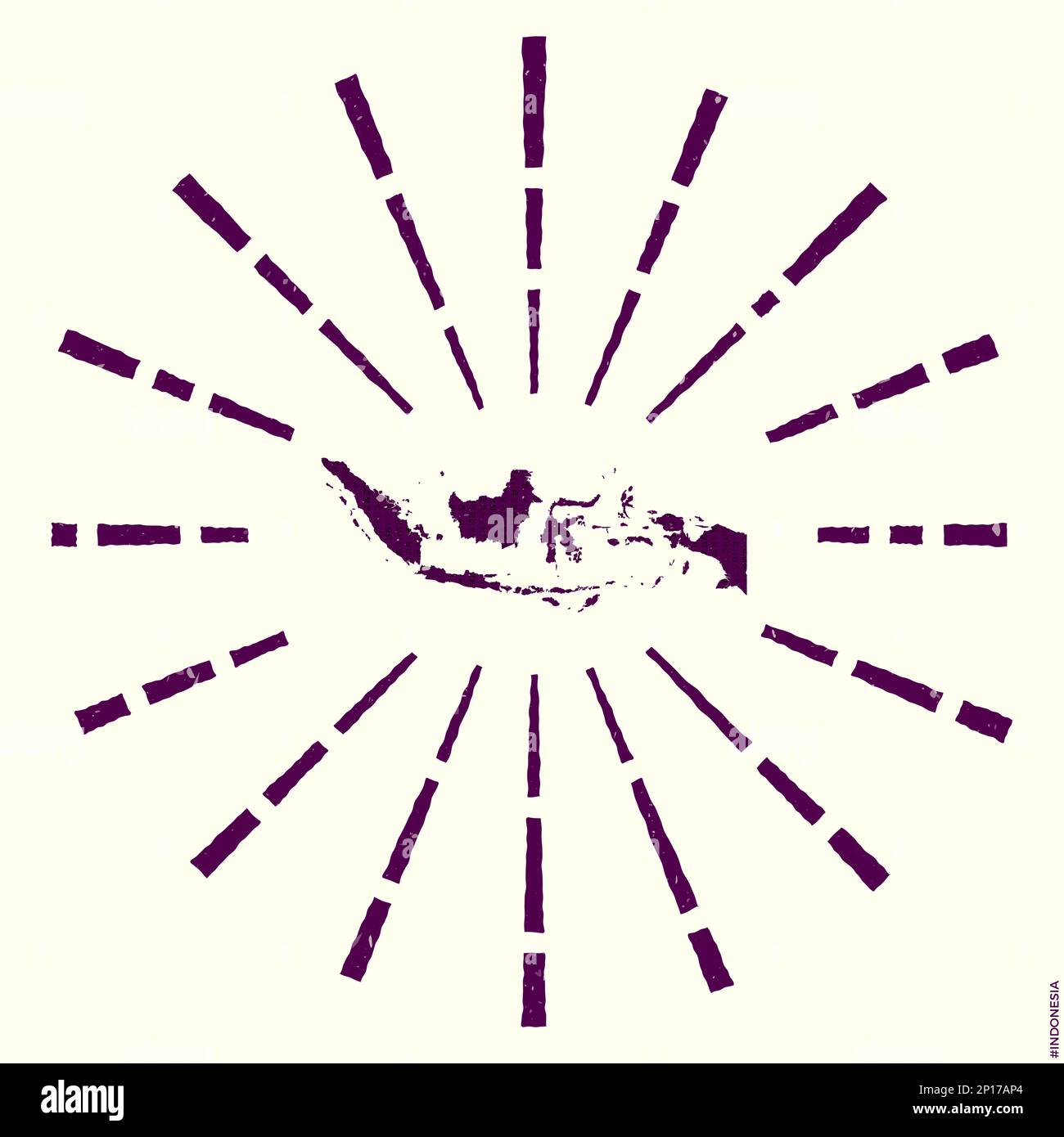 Indonesia Logo. Grunge sunburst poster with map of the country. Shape ...