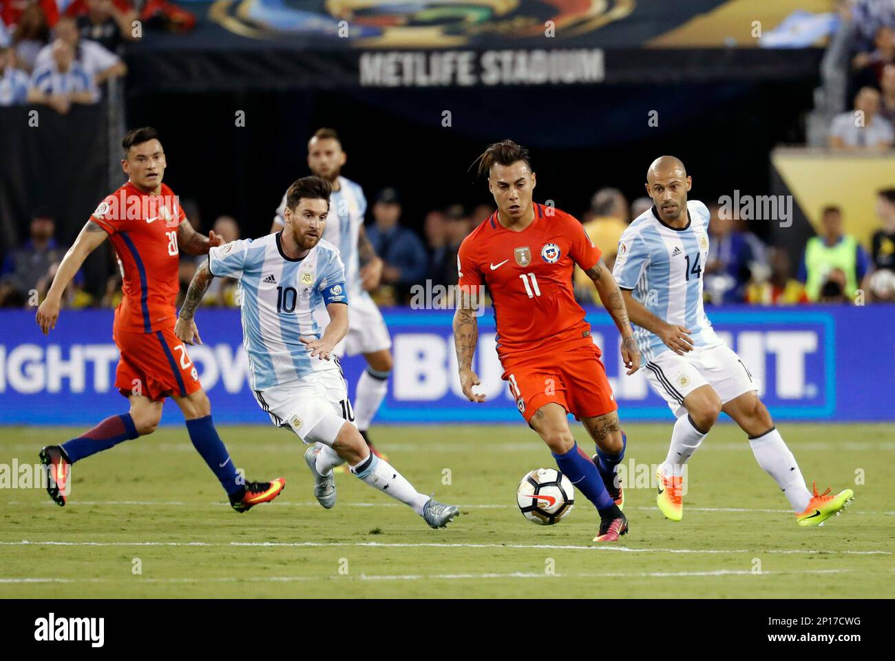 26 June 2016: Chile forward Eduardo Vargas (11) chased by Argentina ...