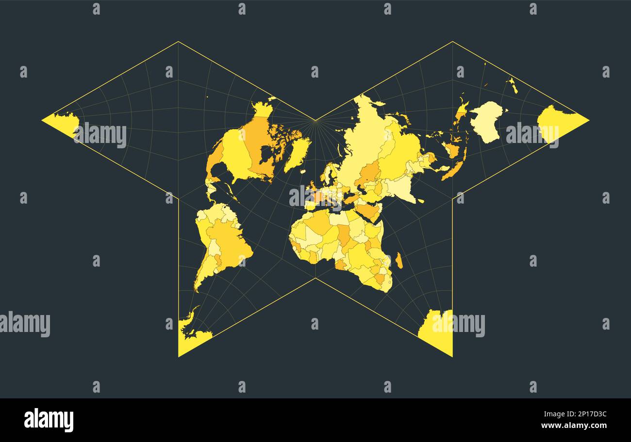 World Map. Gnomonic butterfly projection. Futuristic world illustration ...